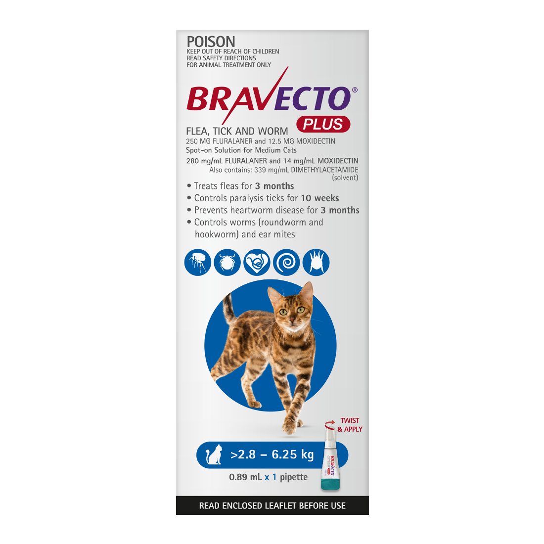 BRAVECTO PLUS CAT SPOT ON 2.8-6.25KG BLUE – Pittwater Pets