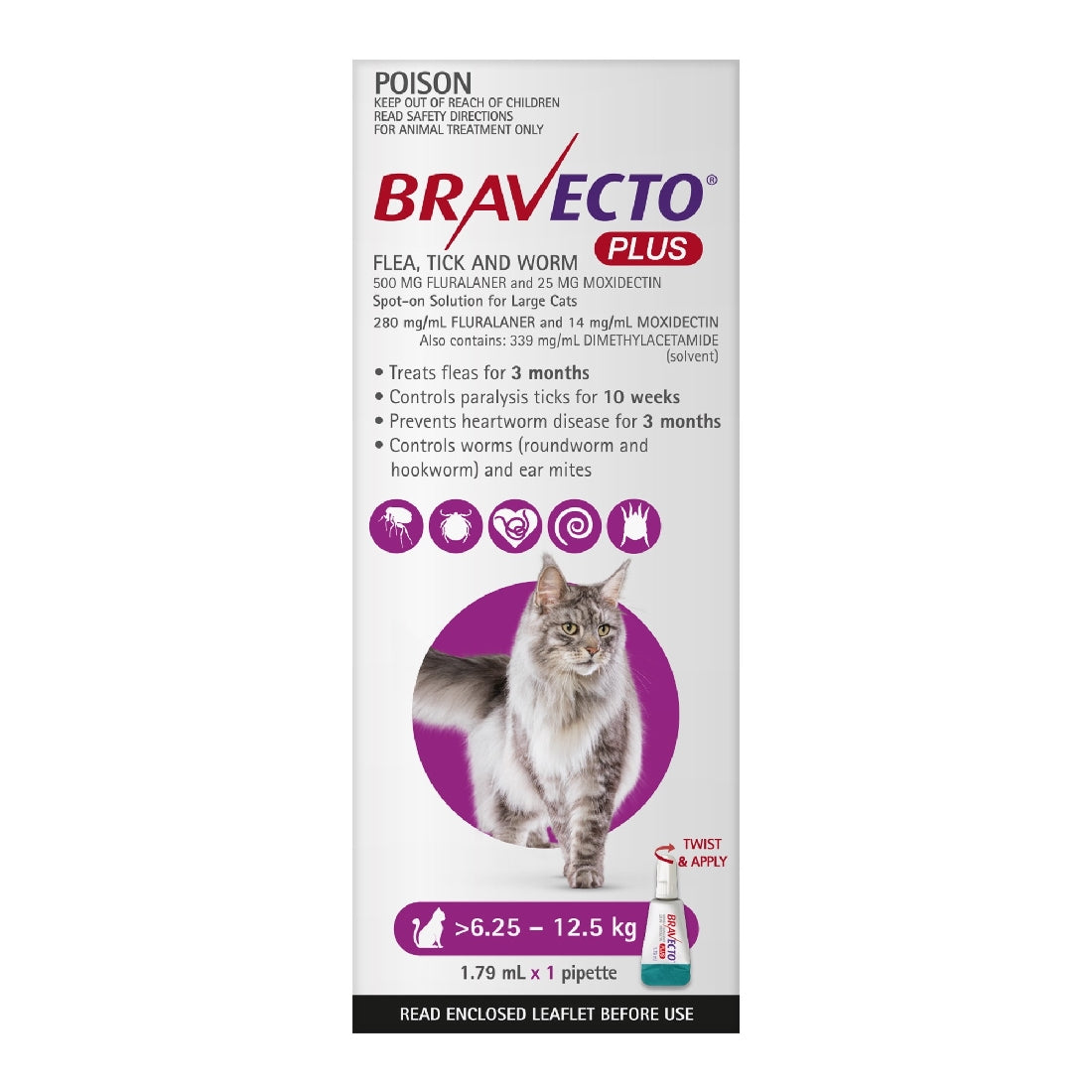 BRAVECTO PLUS CAT SPOT ON 6.25-12.5KG PURPLE – Pittwater Pets